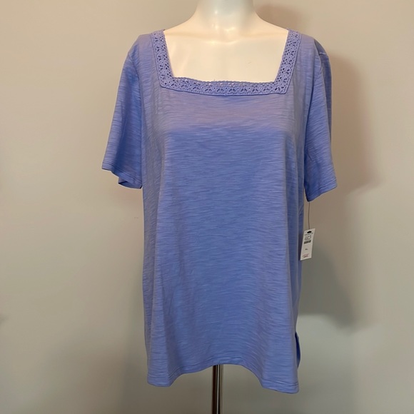 Talbots | Tops | Talbots Periwinkle Blue Lovely Square Neck Short Sleeve Top Xl | Poshmark